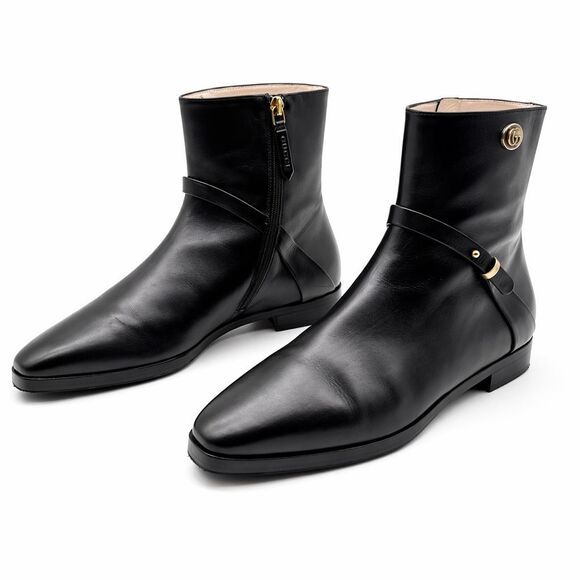 Gucci | Shoes | Gucci Elite Gg Ankle Boots Size 385 Us 85 Black Leather ...